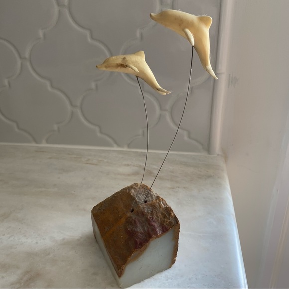 Accents | Vintage 1974 Kinetic Dolphins Sculpture Quartz Base 75 Tall ...